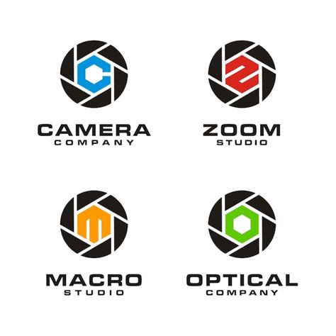 셔터 조리개 카메라 렌즈 로고 디자인 모음 프리미엄 벡터