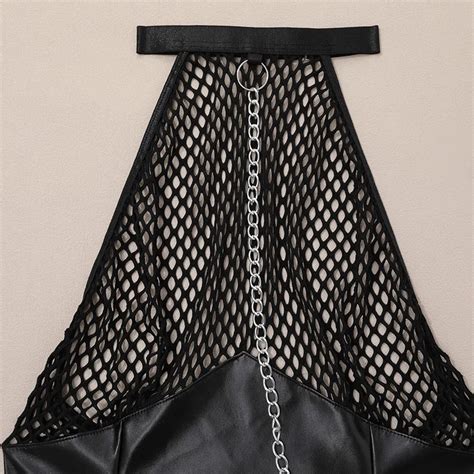 Chuangerm Mesh Halter Hollowed Out Handcuffs Play Suit Mature Women Sexy Underwear Crotchless