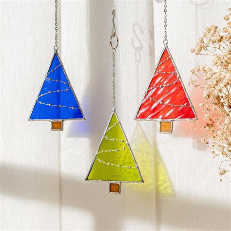Stained Glass Xmas Tree Ornaments Secret Santa T Xmas Suncatcher
