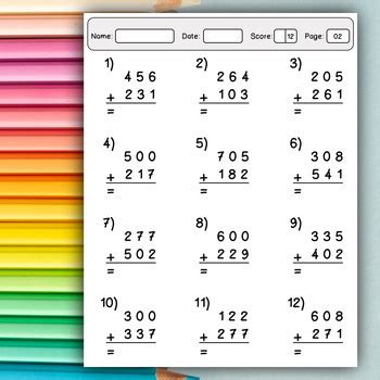 Triple Digit Addition Worksheets 3 Digit Addition Without Regrouping 2 3 Grade