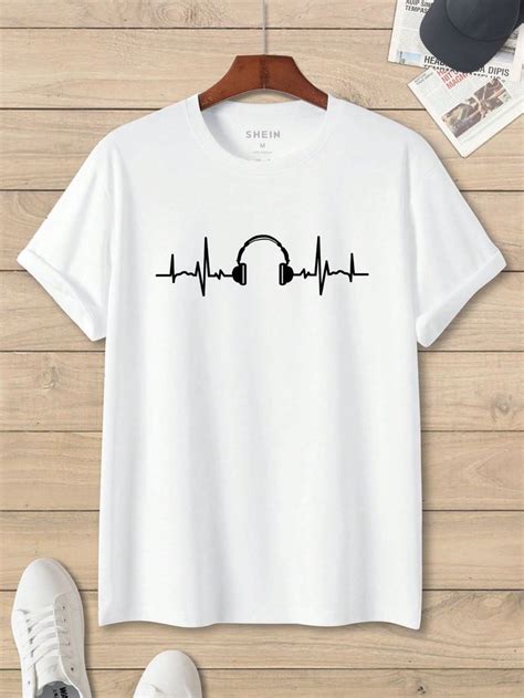 Men Earphone Print Tee Printed Tees Men Round Neck Tee Round Neck Tees