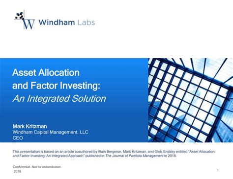Asset Allocation And Factor Investing An Integrated Solution Pdf