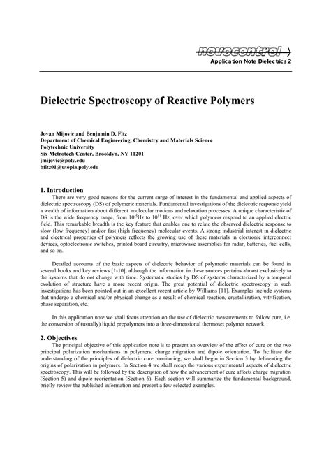 Dielectric Spectroscopy Of Reactive Polymers Docslib