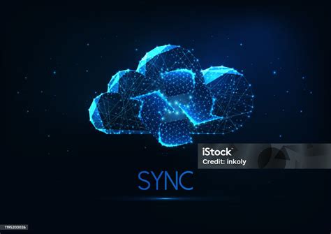 새로 고침 기호와 빛나는 낮은 다각형 구름과 미래 클라우드 동기화 개념 3차원 형태에 대한 스톡 벡터 아트 및 기타 이미지 3차원 형태 로우 폴리곤 모델링 재설정