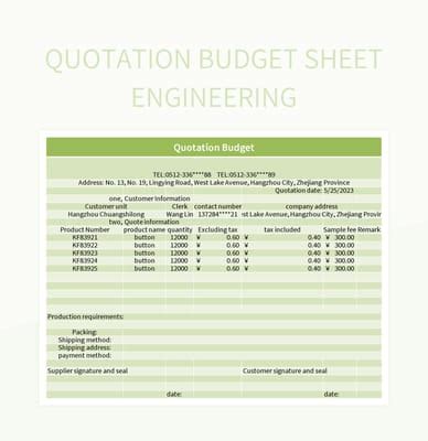 Free Engineering Quotation Sheet Templates For Google Sheets And Microsoft Excel Slidesdocs