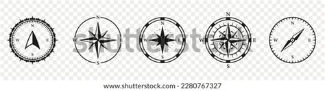 Compass Silhouette Icon Set Navigational Orientation Stock Vector