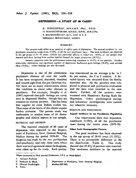 Pdf Depression A Study Of 80 Cases