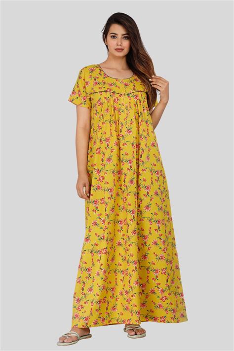 Orchid Yellow Cotton Nightwear Gowns Anastyaoverseas