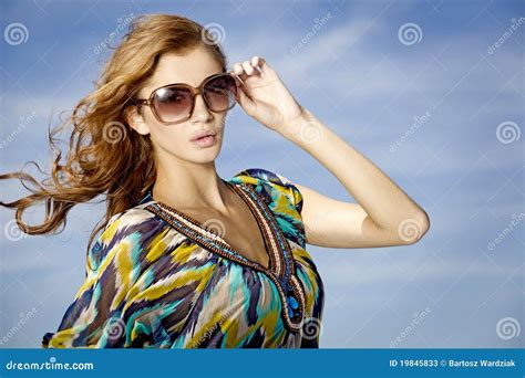 Beautiful Girl In Sunglasses Stock Image Image Of Color Clouds 19845833