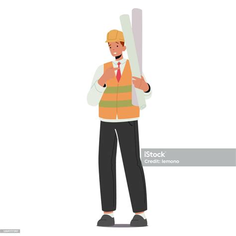 청사진을 가진 빌더 엔지니어 또는 포맨 캐릭터 주택 계획 전문 건축 건설자와 건축가 건설업자에 대한 스톡 벡터 아트 및 기타 이미지 건설업자 공사장 인부 건설 산업