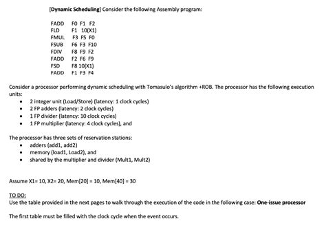 Dynamic Scheduling Consider The Following Assembly