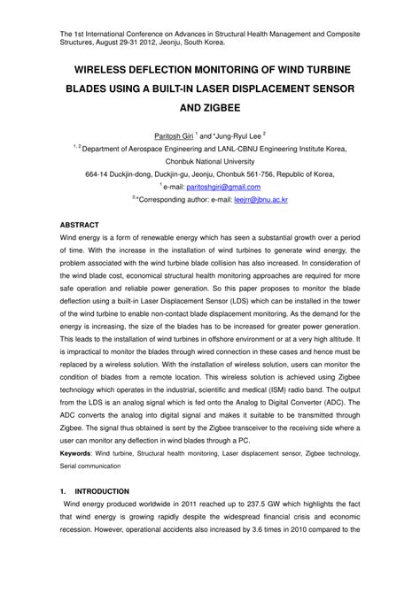 Pdf Wireless Deflection Monitoring Of Wind Turbine Blades Using A Built In Laser Displacement