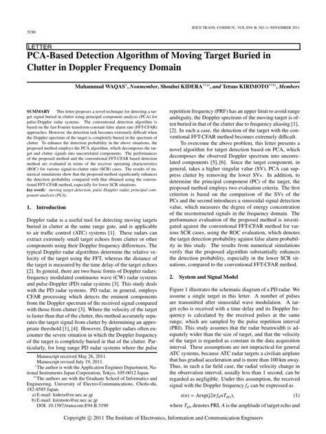 Pdf Pca Based Detection Algorithm Of Moving Target Buried In Clutter