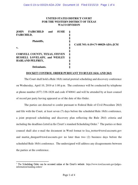 Docket Control Order Discovery Law Lawsuit