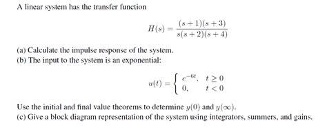 Solved A Linear System Has The Transfer Function Hs S