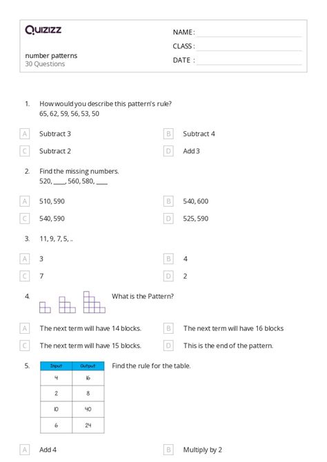 50 Number Patterns Worksheets On Quizizz Free And Printable