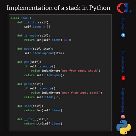 Python Coding On Instagram Implementation Of A Stack In Python In