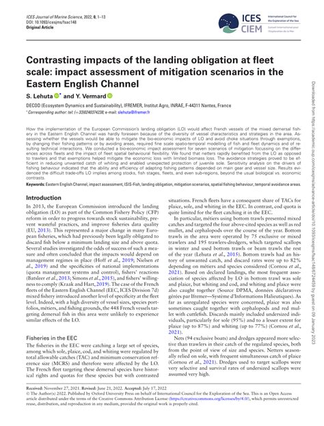 Pdf Contrasting Impacts Of The Landing Obligation At Fleet Scale