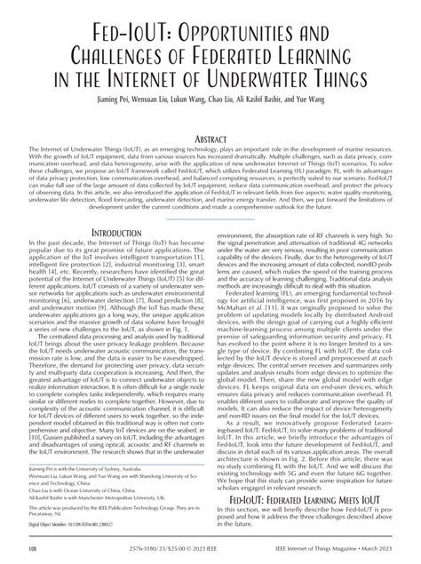 pdf fed iout opportunities and challenges of federated learning in the internet of underwater