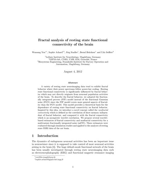 Pdf Fractal Analysis Of Resting State Functional Connectivity Of The Brain