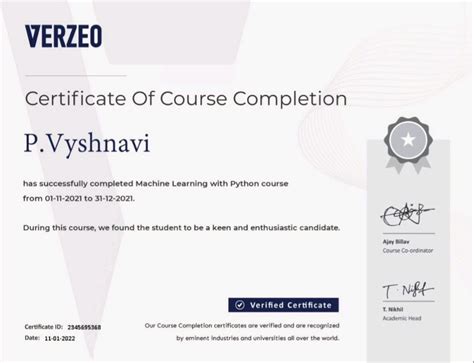 Vyshnavi Poosala On Linkedin Successfully Completed Machine Learning With Python Course