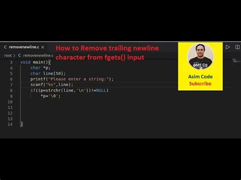 C Program To Remove Trailing Newline Character From Fgets Input YouTube