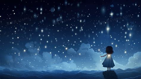 仰望星空的可爱孩子插画背景图片下载 2912x1632像素JPG格式 编号vwkfpedo5 图精灵