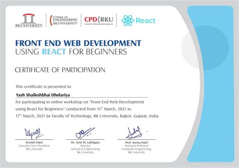 Yash Dholariya On Linkedin Webdevelopment Frontend React Rku Certificateofparticipation