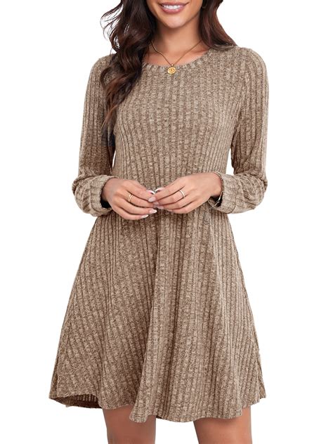 Crayner Long Sleeve Sweater Dresses For Women Casual Fall Winter Dress Crew Neck Tunic Dress