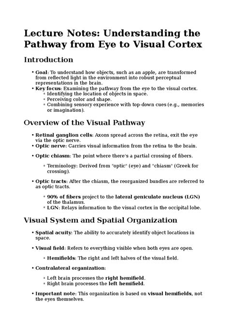 Visual Pathway Lecture Notes Lecture Notes Understanding The Pathway