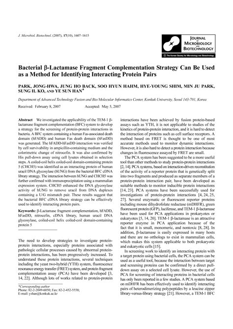 Pdf Bacterial β Lactamase Fragment Complementation Strategy Can Be Used As A Method For
