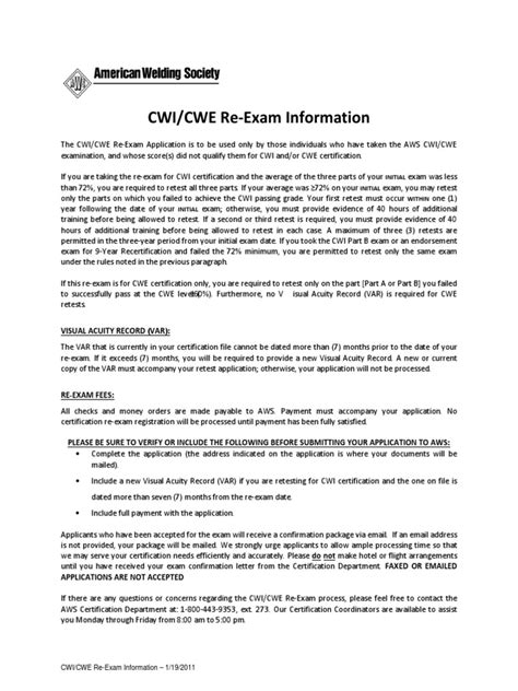 Cwi Re Exam Application For New Try Pdf Fee Test Assessment
