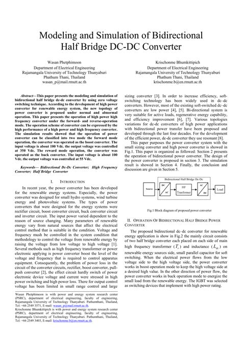 Pdf Modeling And Simulation Of Bidirectional Half Bridge Dc Dc Converter