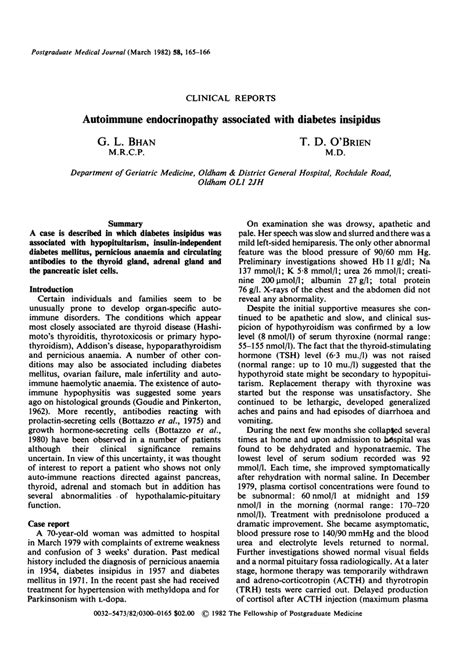 Autoimmune Endocrinopathy Associated With Diabetes Insipidus Pmc