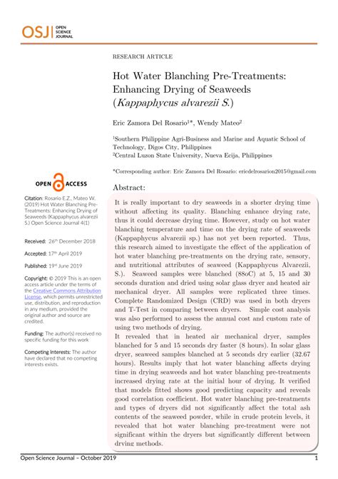 Pdf Hot Water Blanching Pre Treatments Enhancing Drying Of Seaweeds