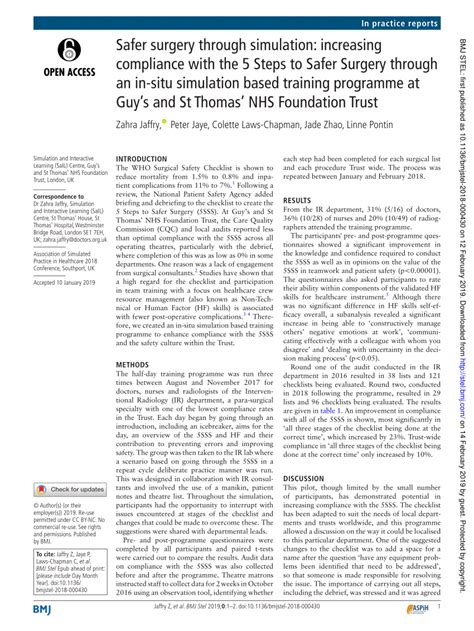 Pdf Safer Surgery Through Simulation Increasing Compliance With The 5 Steps To Safer Surgery