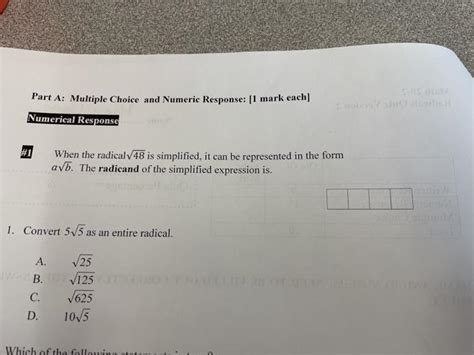 Solved Part A Multiple Choice And Numeric Response 1 Mark