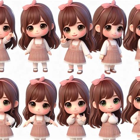 A Collection Of Dolls With Different Outfits Of A Girl With A Pink Bow