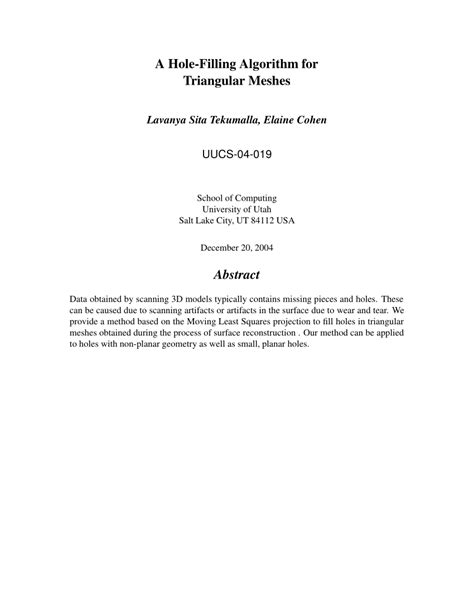 pdf a hole filling algorithm for triangular meshes