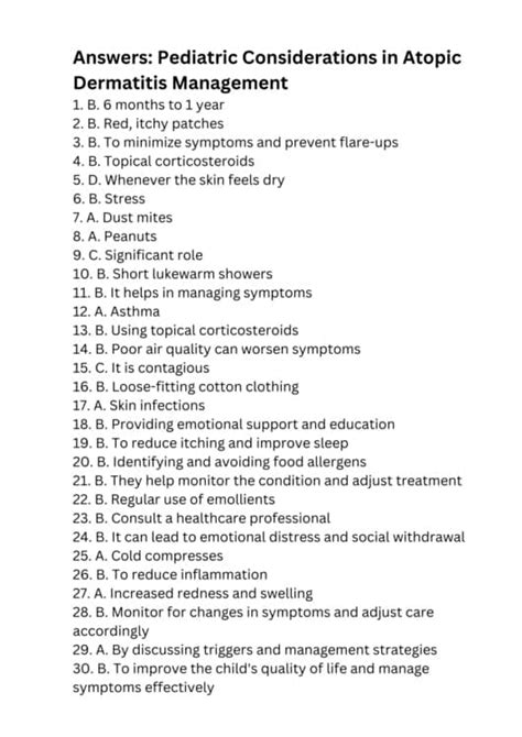 30 Quiz Questions — Pediatric Considerations In Atopic Dermatitis Management