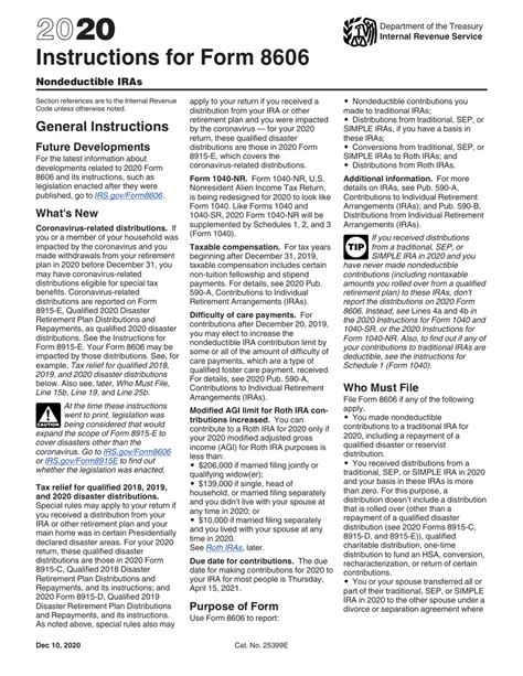 Download Instructions For Irs Form 8606 Nondeductible Iras Pdf 2020 Templateroller