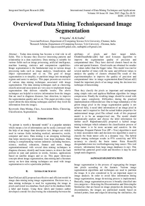 Pdf Overviewof Data Mining Techniquesand Image Segmentation