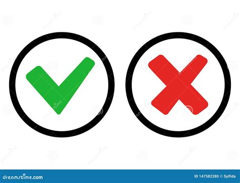 Green And Red Buttons Green Check Mark And Red Cross Vector