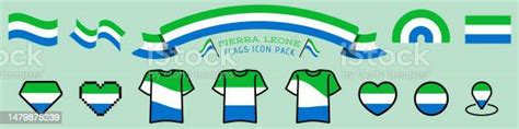 레이블 스티커 포인터 배지 기호 및 디자인 요소에 시에라리온 깃발 아이콘이 있는 페이지 컬의 큰 세트 컬렉션 벡터 그림입니다 흰색 배경에 격리되어 있습니다 Flag Day에