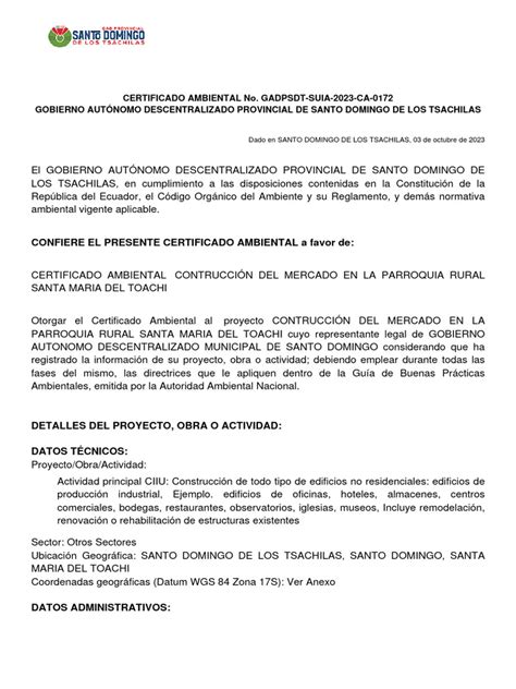 Certificado Ambiental 6 Pdf Gobierno