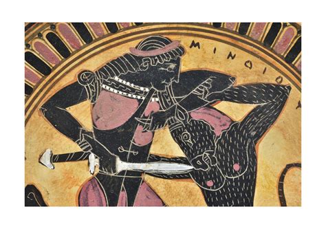 Greek Ceramic Plate Replica Depicting Theseus And Minotaur