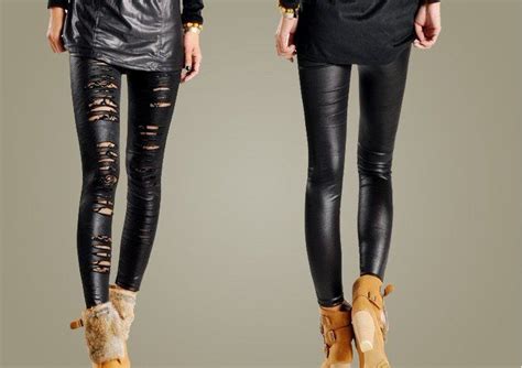 Ripped Torn Sexy Cutout Stretch Leather Leggings Pants From Headband