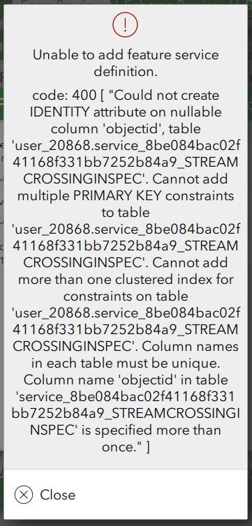 Solved Survey123 Unable To Add Feature Service Definition Esri Community