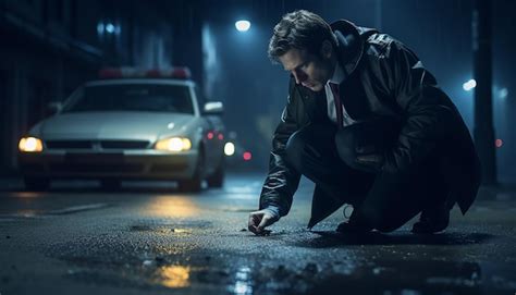 Детектив на фотосессии расследования места преступления Премиум Фото