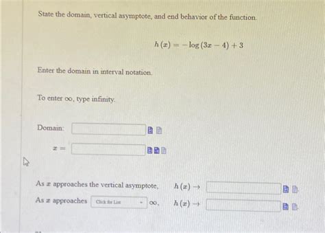 Solved State The Domain Vertical Asymptote And End